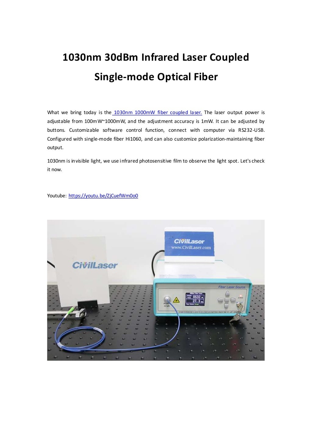 1030nm Laser Coupled Single-mode Optic Fiber | PDF