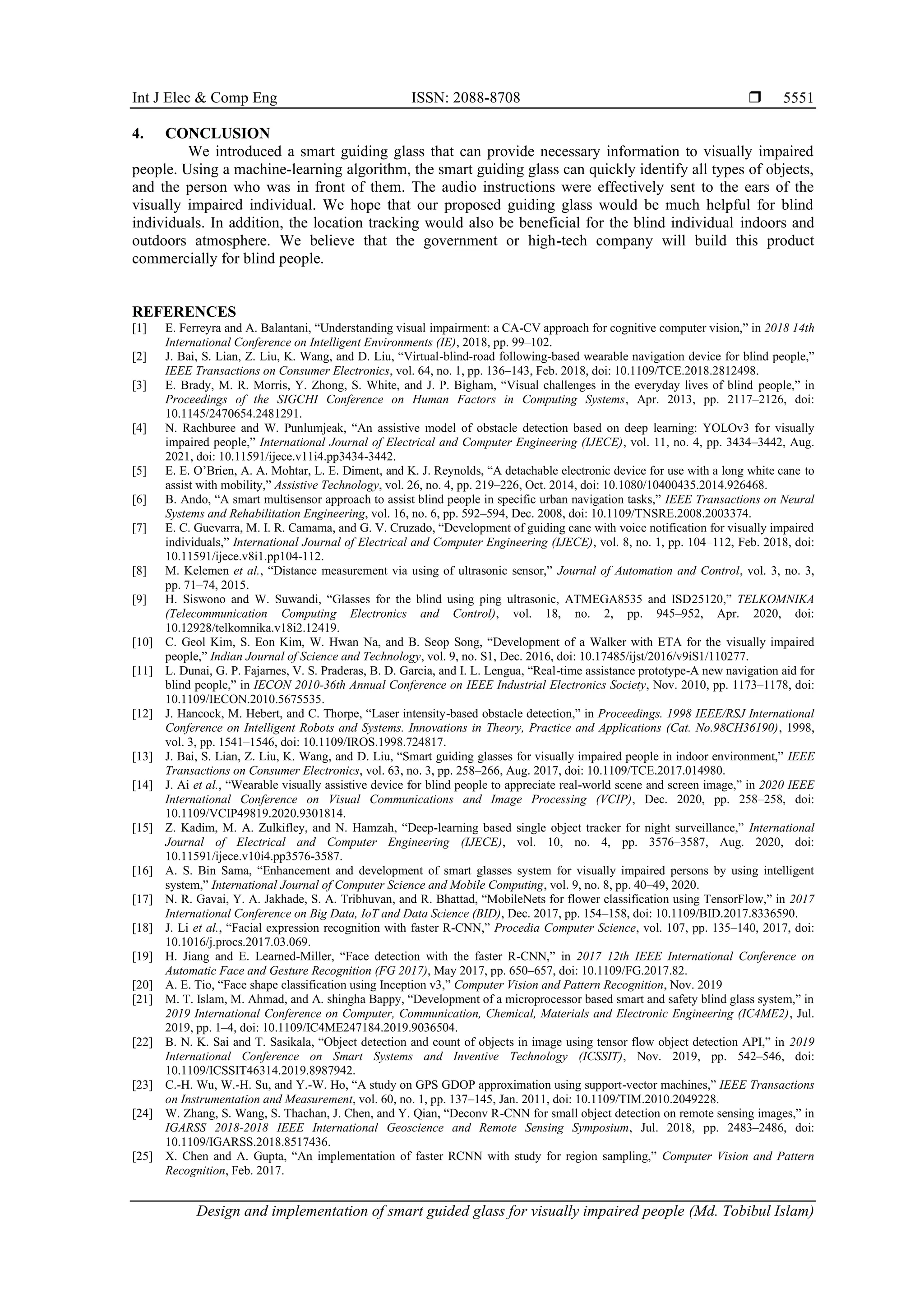 Design and implementation of smart guided glass for visually impaired ...