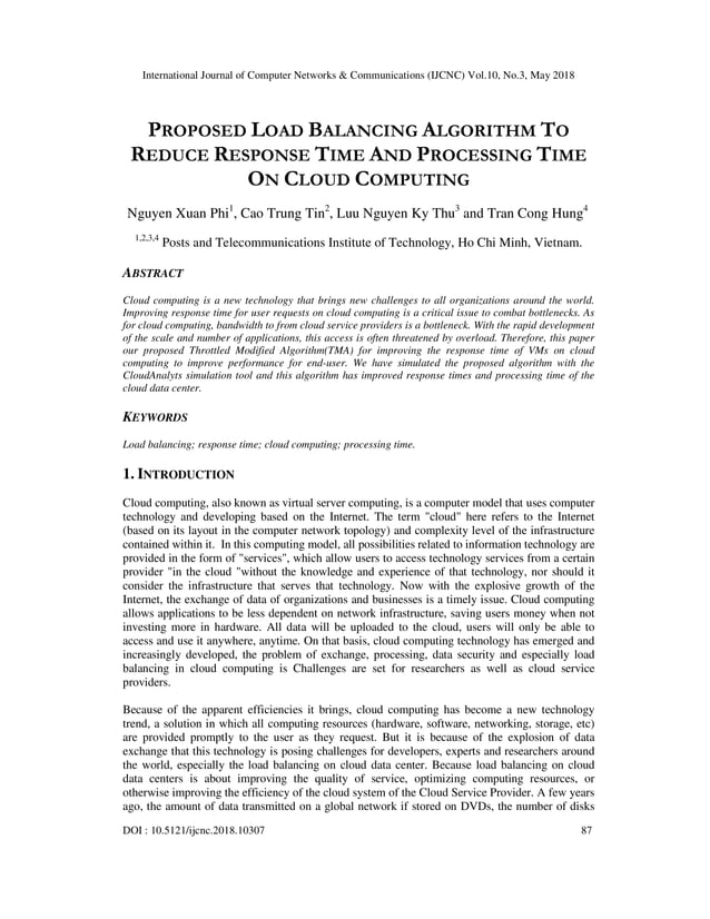 PROPOSED LOAD BALANCING ALGORITHM TO REDUCE RESPONSE TIME AND ...