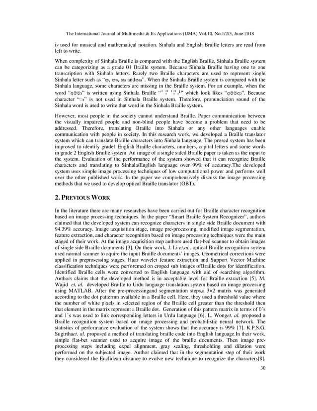 OPTICAL BRAILLE TRANSLATOR FOR SINHALA BRAILLE SYSTEM: PAPER ...