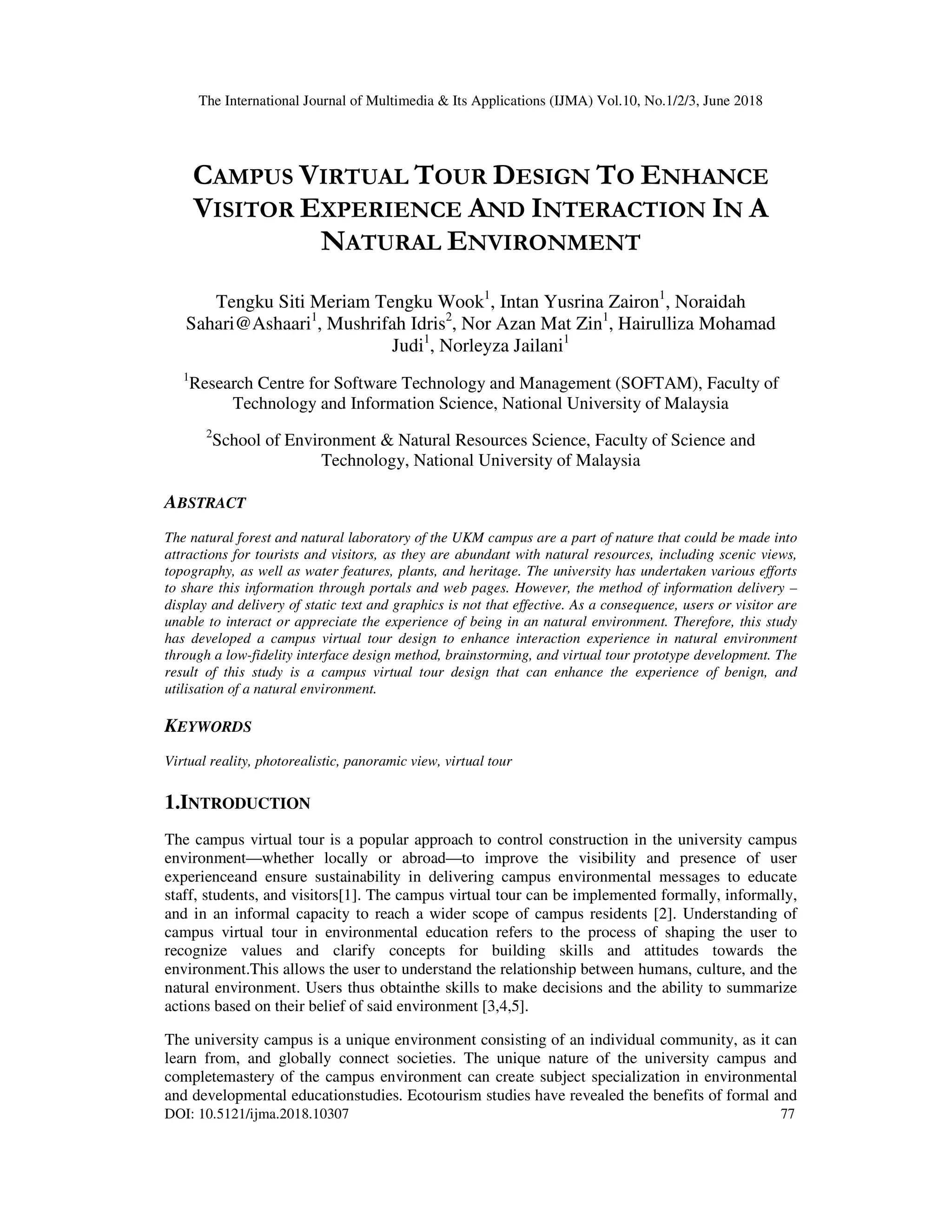 CAMPUS VIRTUAL TOUR DESIGN TO ENHANCE VISITOR EXPERIENCE AND INTERACTION IN A NATURAL ...