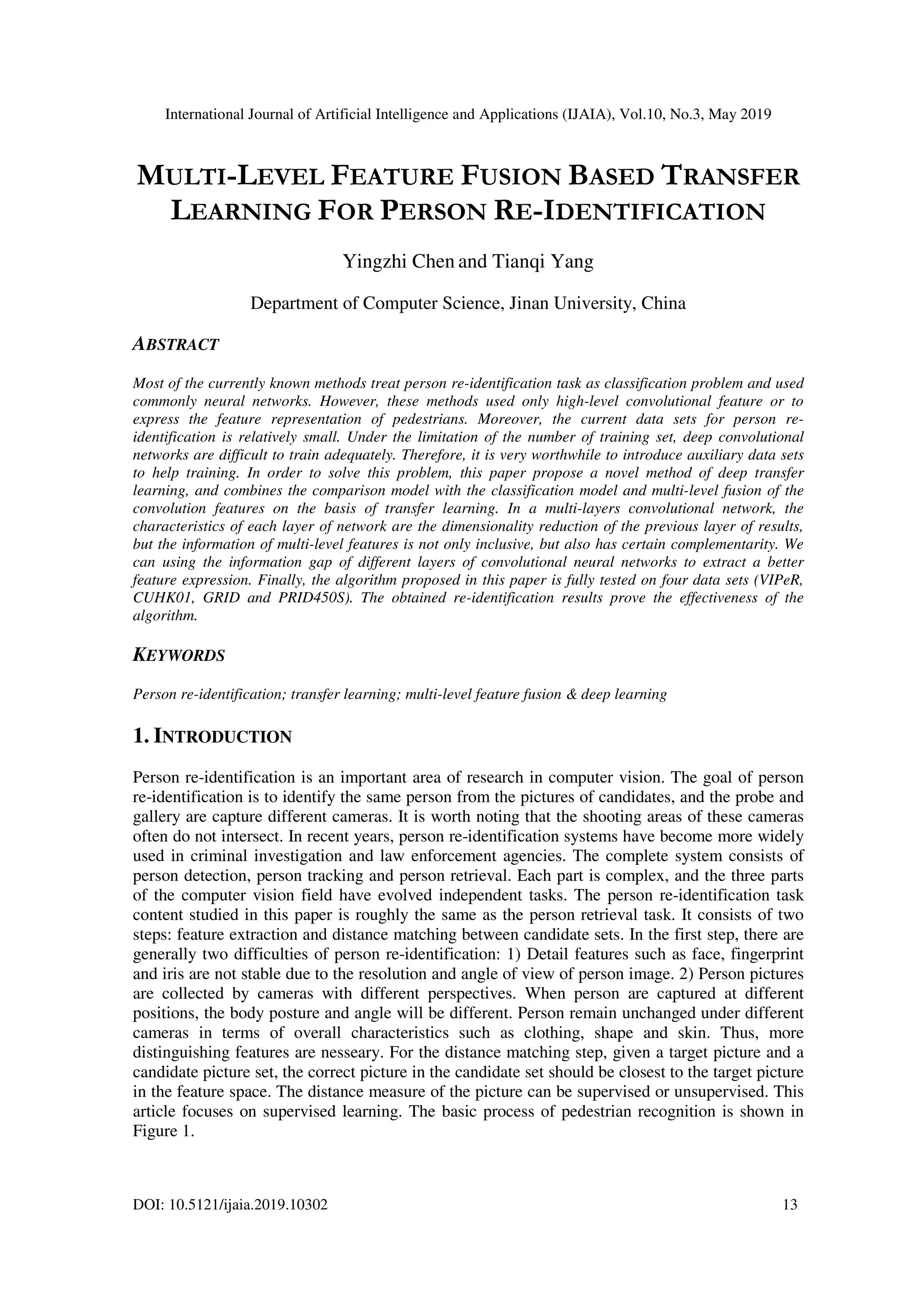 MULTI-LEVEL FEATURE FUSION BASED TRANSFER LEARNING FOR PERSON RE-IDENTIFICATION | PDF | Cameras ...