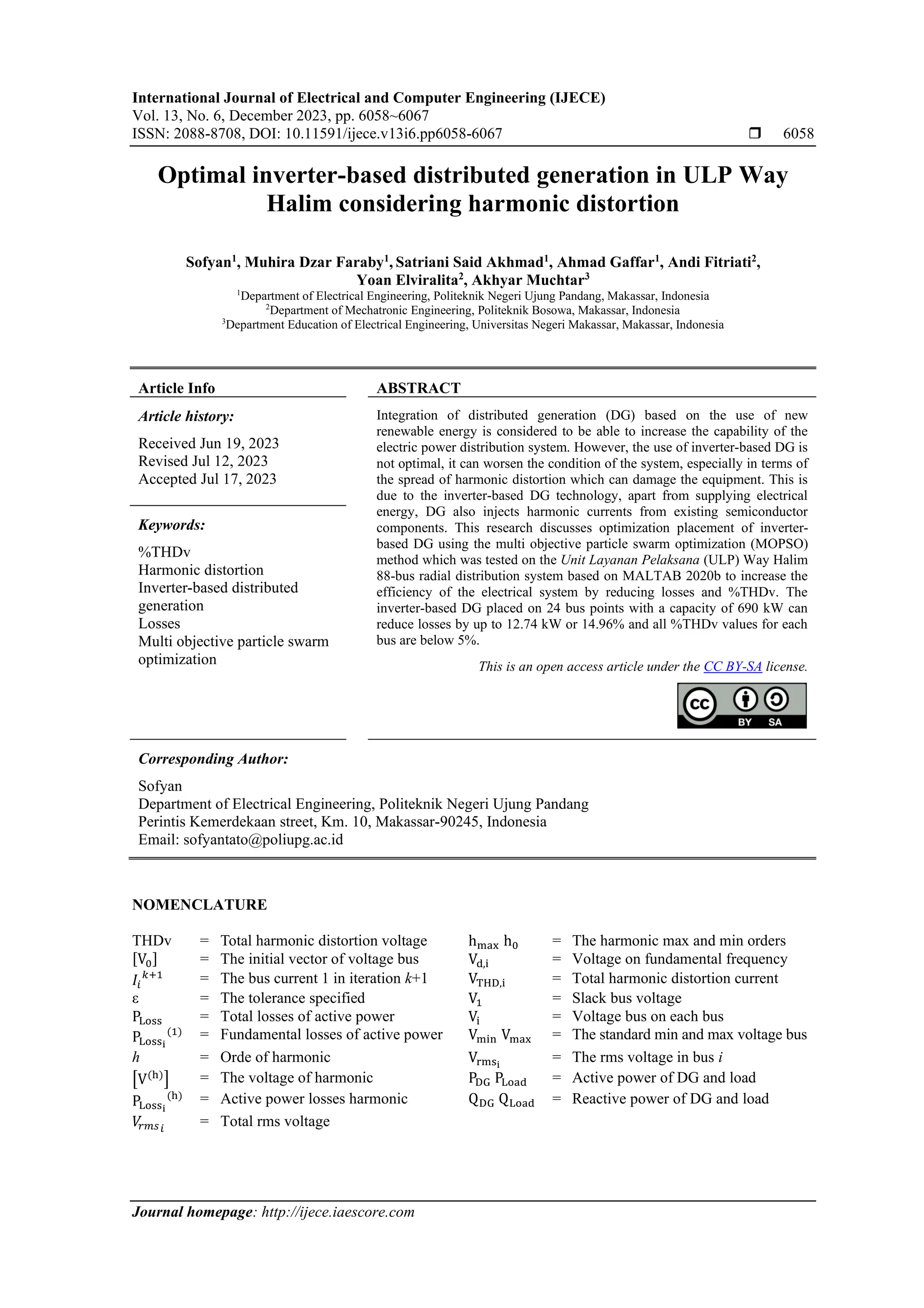 Optimal inverter-based distributed generation in ULP Way Halim considering harmonic distortion | PDF