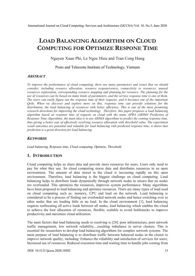 Load Balancing Algorithm On Cloud Computing For Optimize Respone Time Pdf