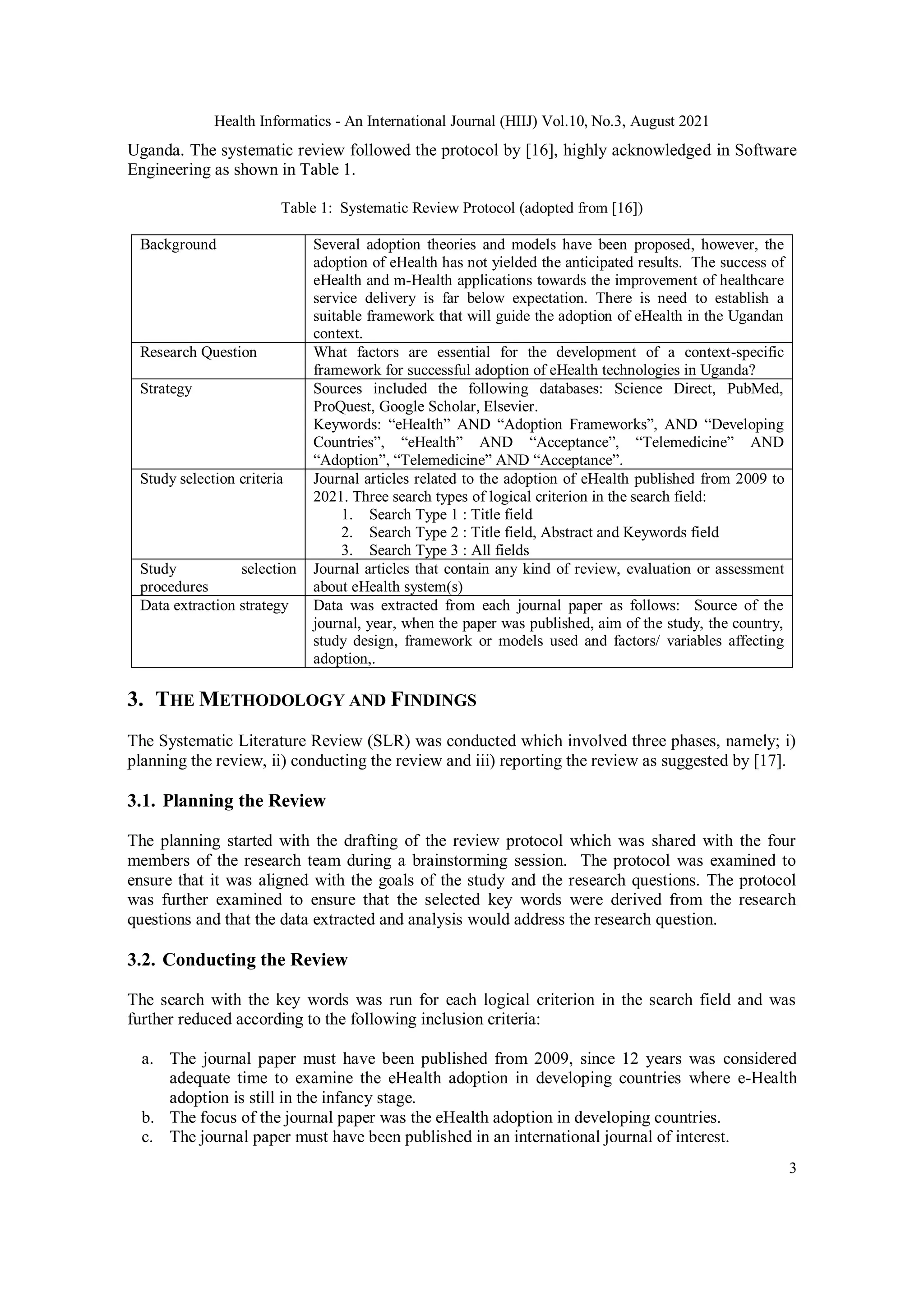 AN EHEALTH ADOPTION FRAMEWORK FOR DEVELOPING COUNTRIES: A SYSTEMATIC ...