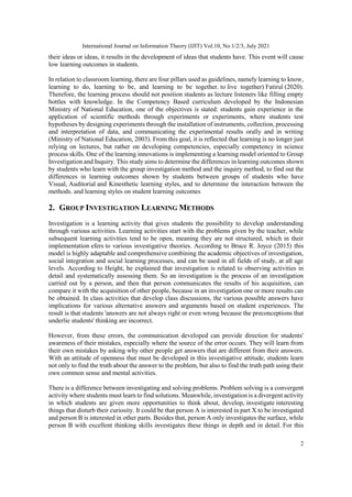 THE EFFECT OF USING GROUP INVESTIGATION METHODS, INQUIRY AND LEARNING ...