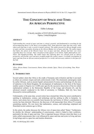 THE CONCEPT OF SPACE AND TIME: AN AFRICAN PERSPECTIVE | PDF