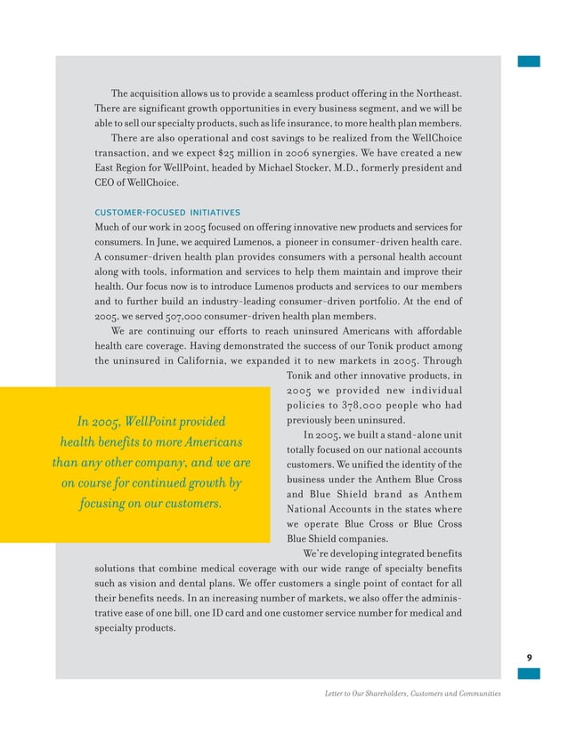 WellPoint 2005 summary annual report | PDF | Health Insurance | Insurance