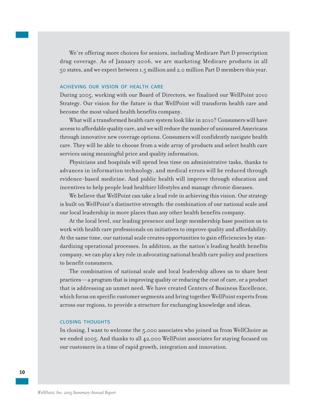 WellPoint 2005 summary annual report | PDF | Health Insurance | Insurance