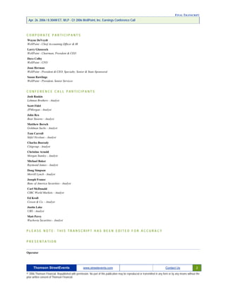 First Quarter 2006 Earnings Conference Call Transcript | PDF