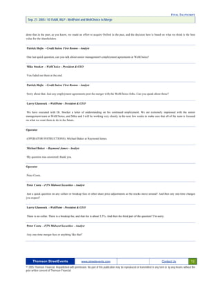 Transcript of the WellPoint-WellChoice Merger Announcement | PDF