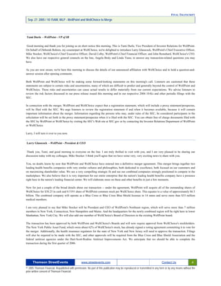 Transcript of the WellPoint-WellChoice Merger Announcement | PDF