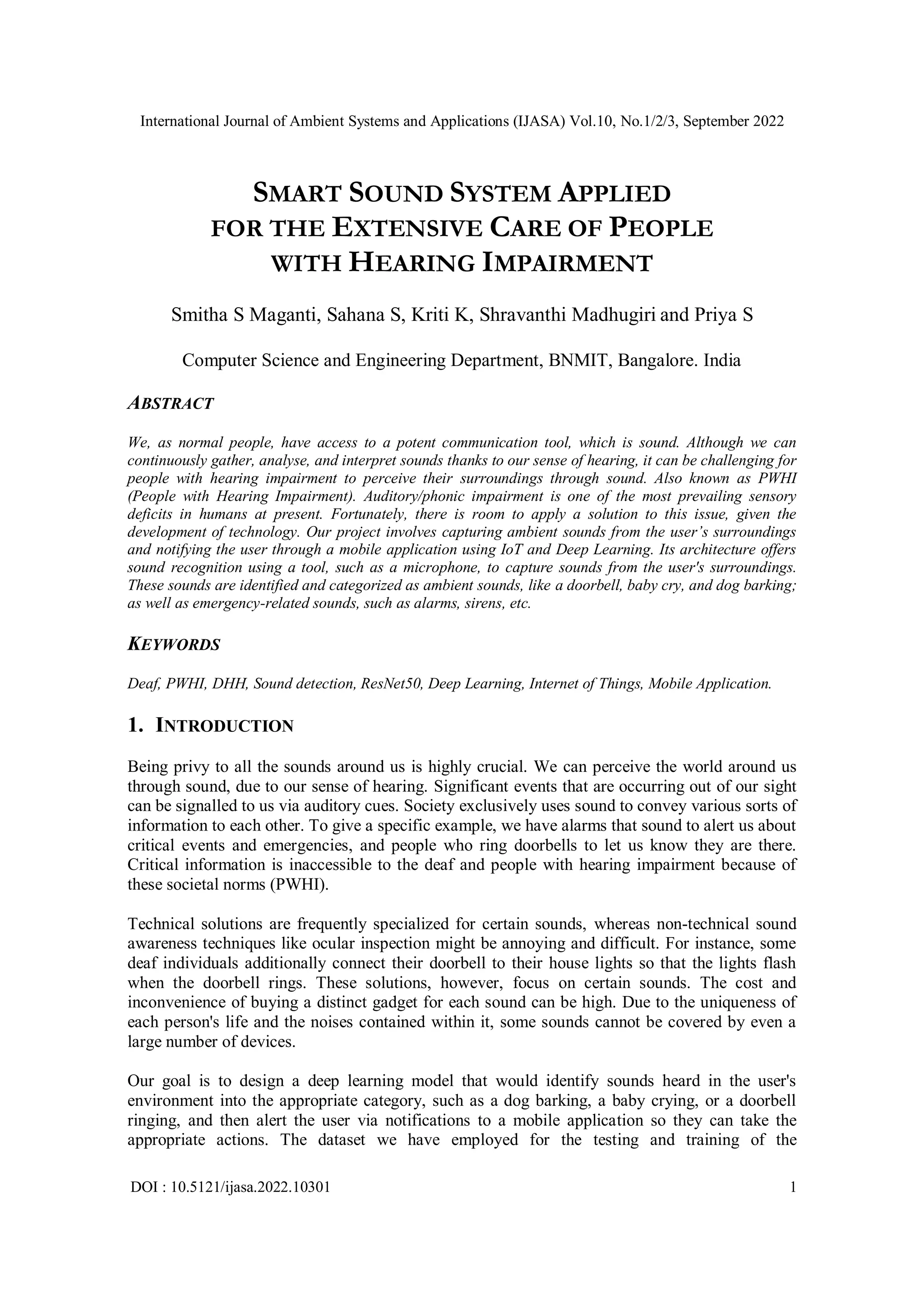 SMART SOUND SYSTEM APPLIED FOR THE EXTENSIVE CARE OF PEOPLE WITH ...