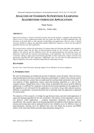 Analysis of Common Supervised Learning Algorithms Through Application | PDF