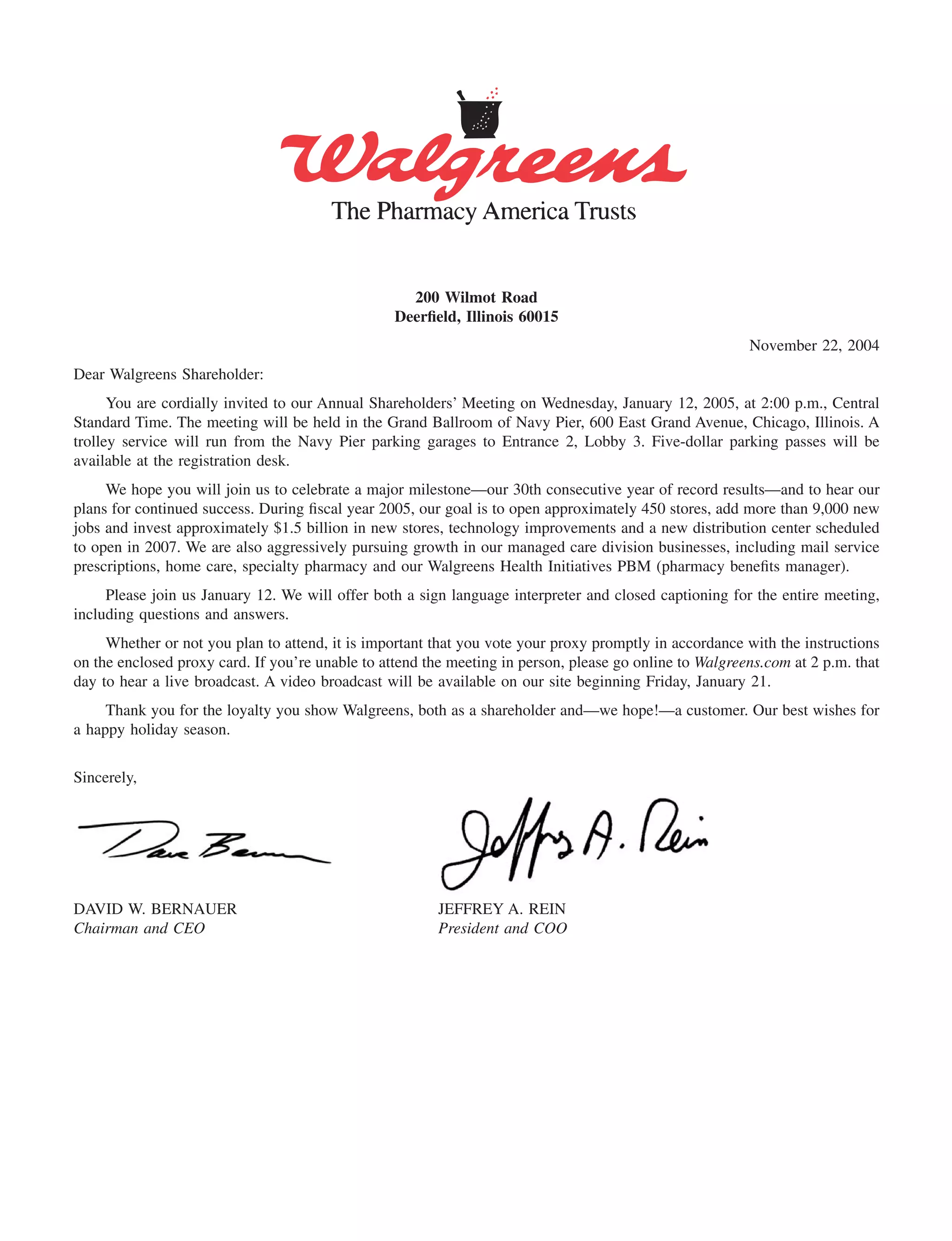 walgreen 2004 Proxy Statement | PDF | Business Accounting & Finance | Business