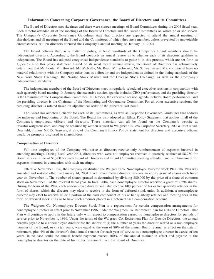 walgreen 2004 Proxy Statement