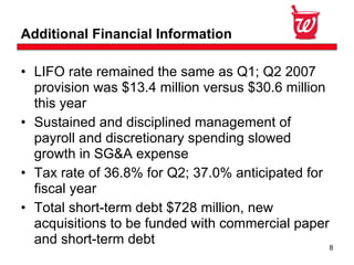 Walgreen Co. Second Quarter 2008 Earnings | PPT