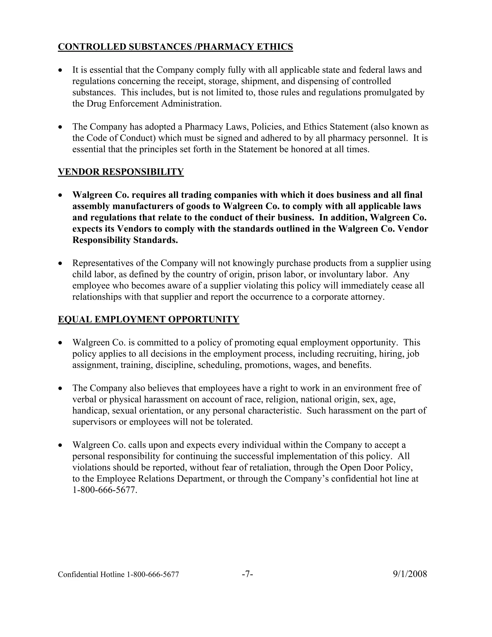 Ethics Policy Statement walgreen | PDF