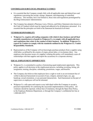 Ethics Policy Statement walgreen | PDF