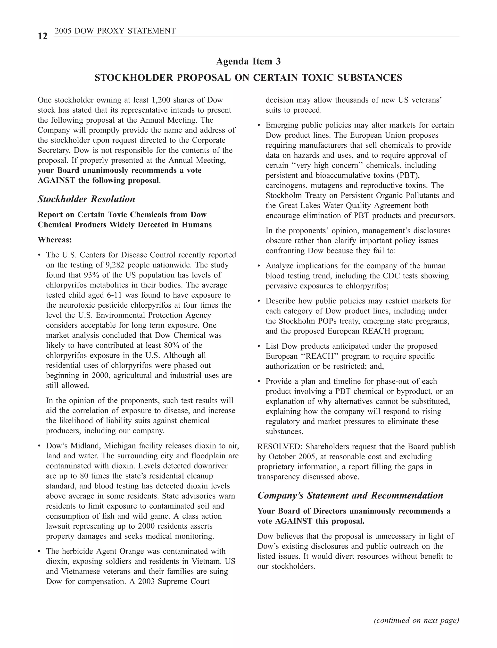 dow chemical 2005 Proxy Statement | PDF