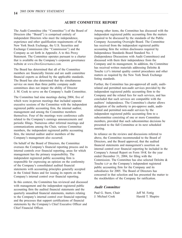 dow chemical 2005 Proxy Statement | PDF