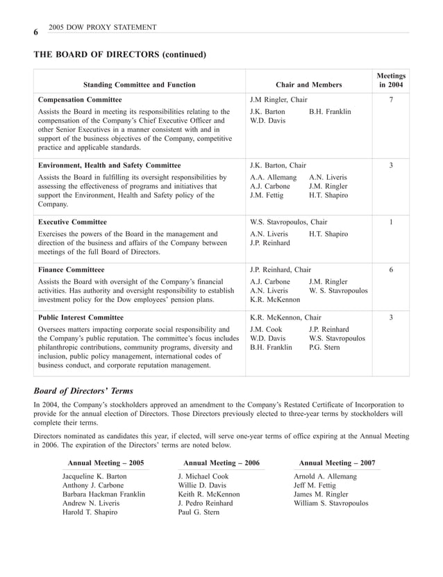 dow chemical 2005 Proxy Statement | PDF