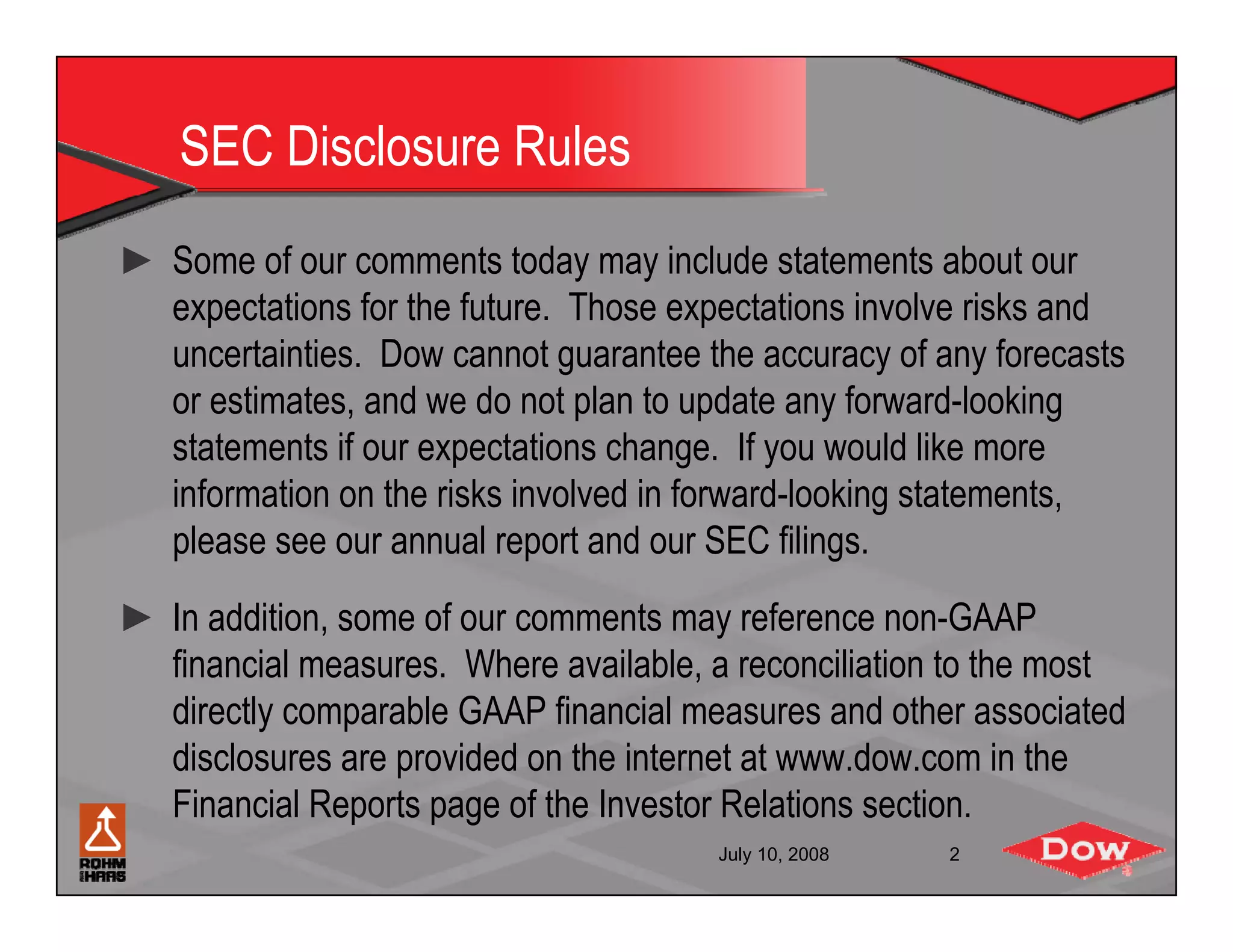 Dow Acquires Rohm & Haas Presentation | PDF