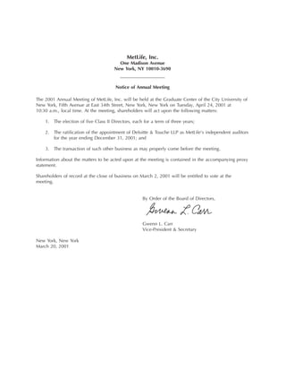 metlife Proxy Statement2001 | PDF