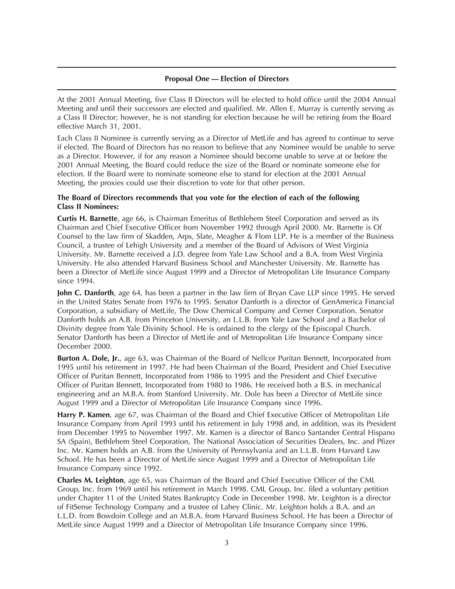 metlife Proxy Statement2001 | PDF