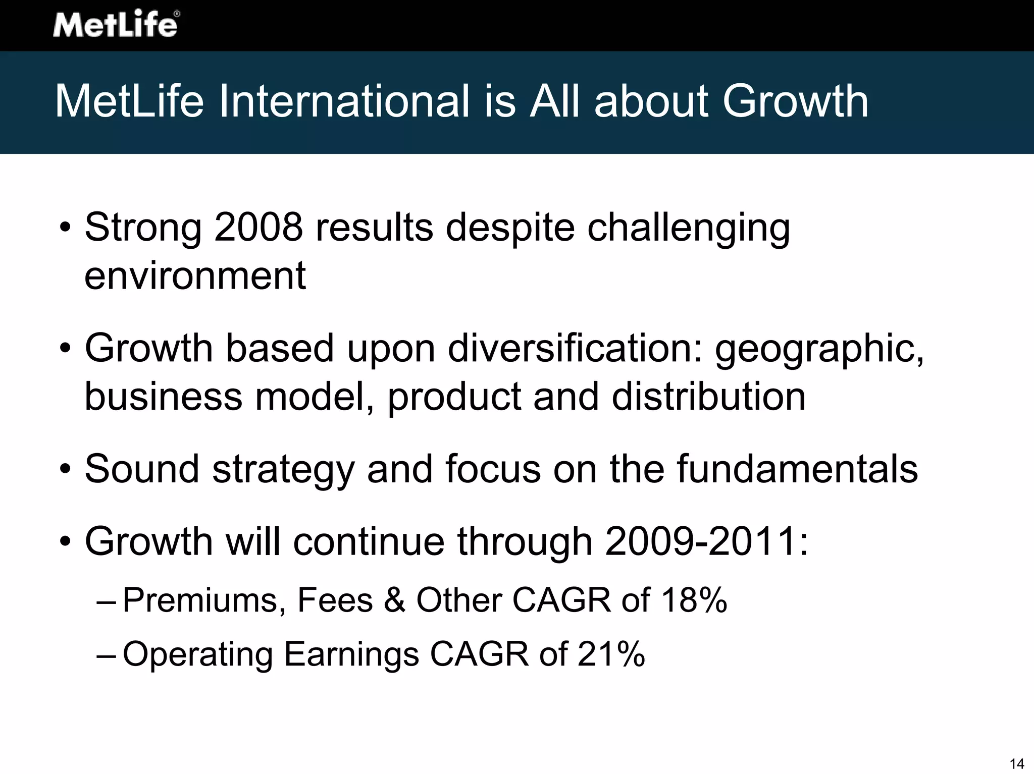 metlife Investor Day 2008 International | PPT