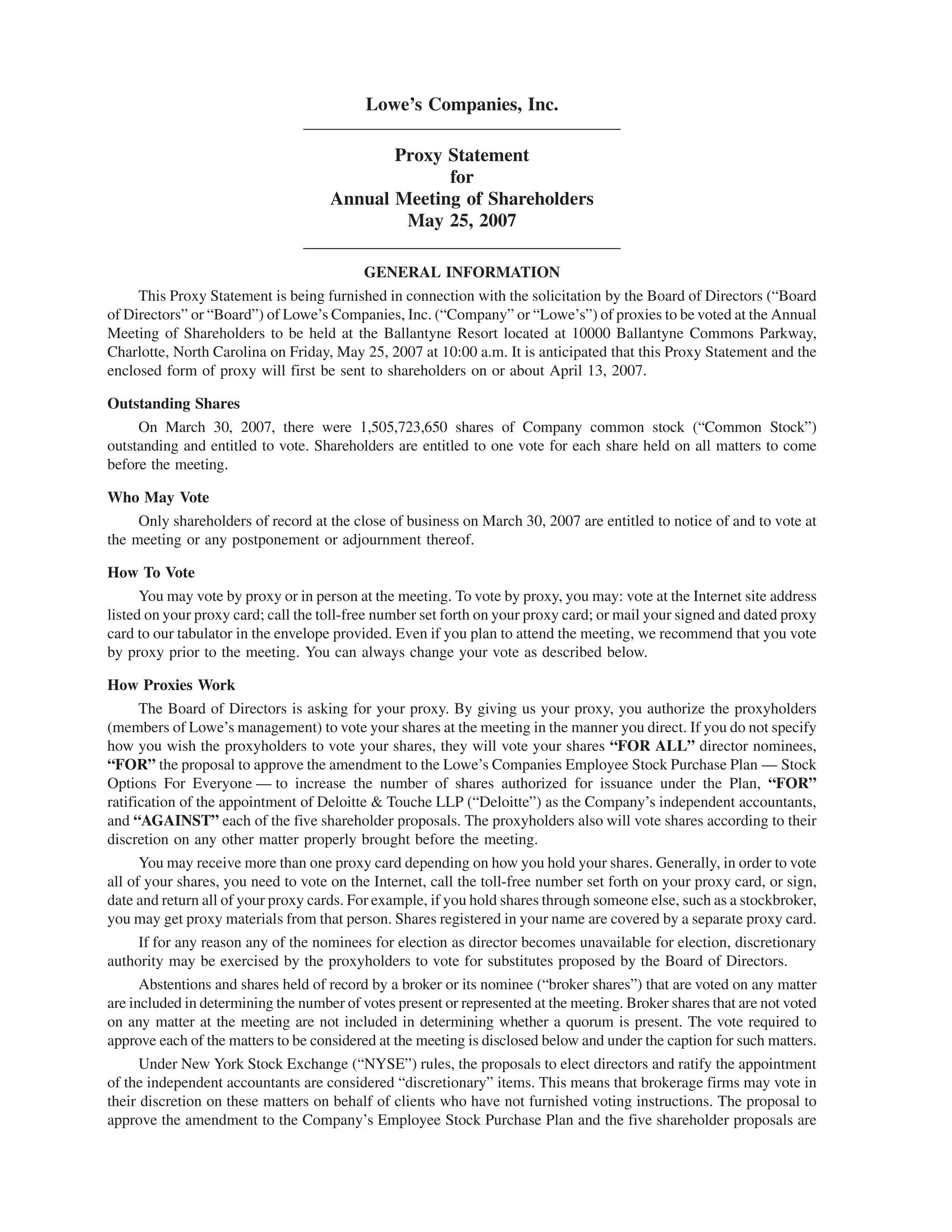 lowe's Proxy Statement2007 | PDF