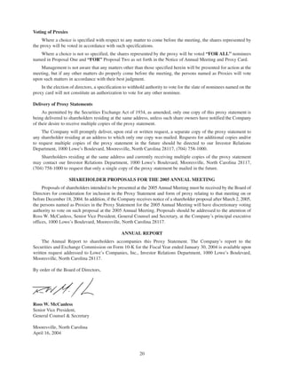 lowe's Proxy Statement 2004 | PDF