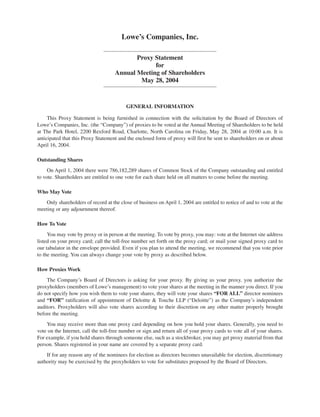 lowe's Proxy Statement 2004 | PDF