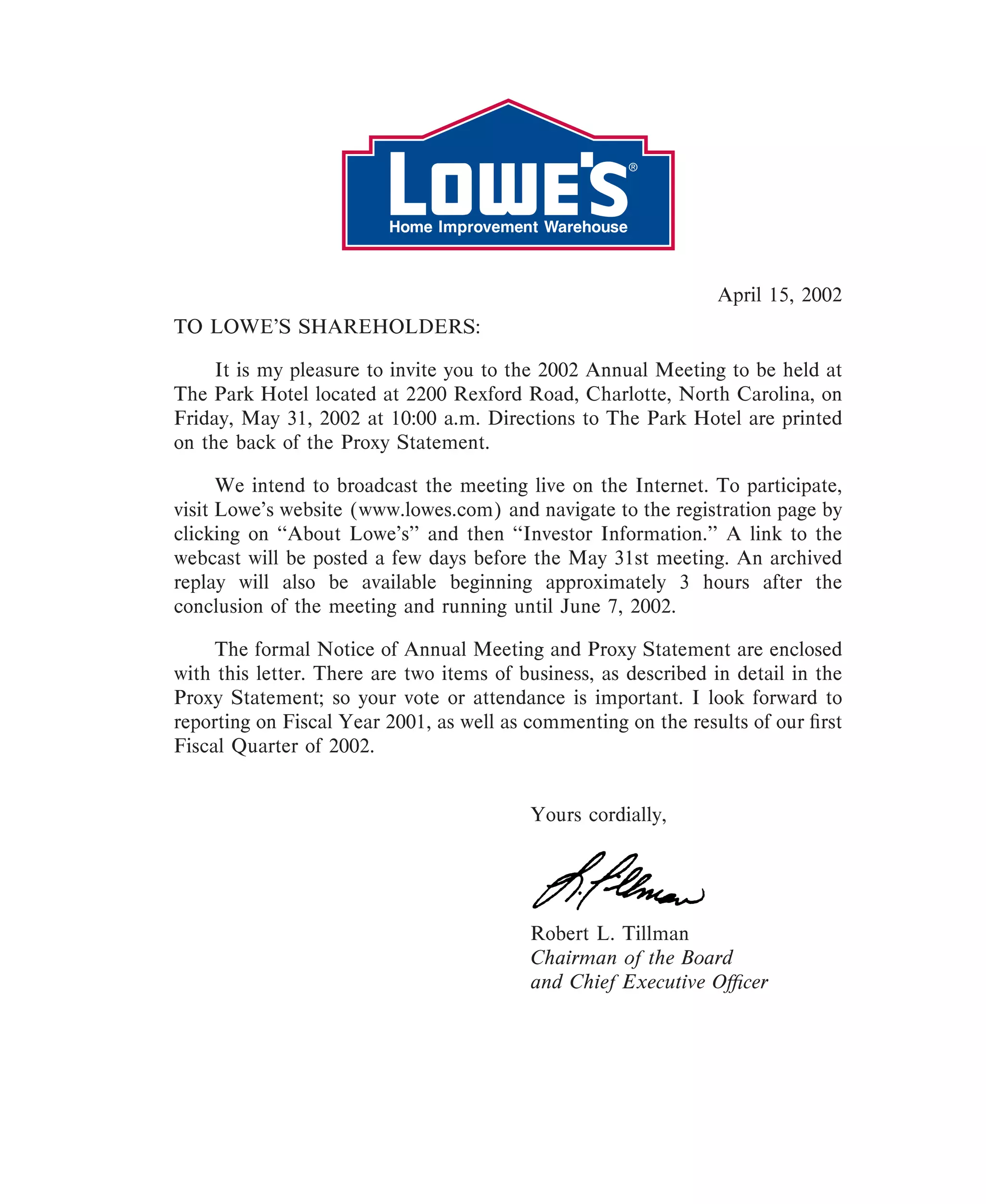 lowe's Proxy Statement 2001 | PDF