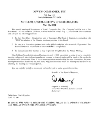 lowe's Proxy Statement 2001 | PDF