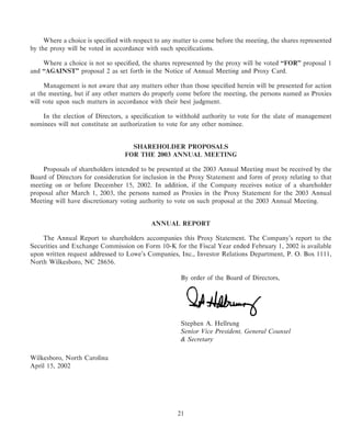 lowe's Proxy Statement 2001 | PDF