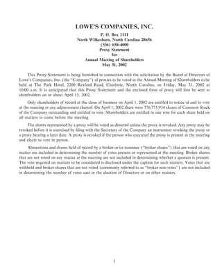 lowe's Proxy Statement 2001 | PDF