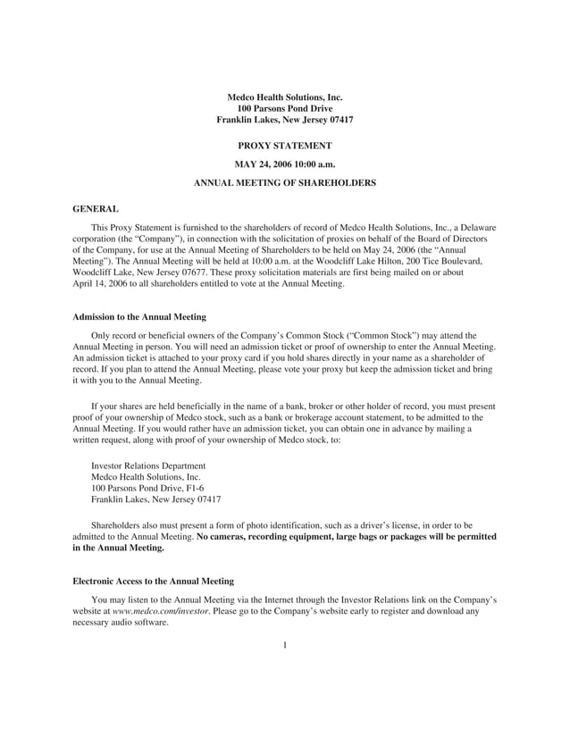 medco health solutions 2006 Proxy Statement | PDF