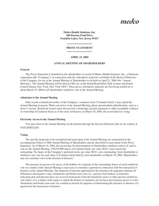 medco health solutions 2004 Proxy Statement | PDF