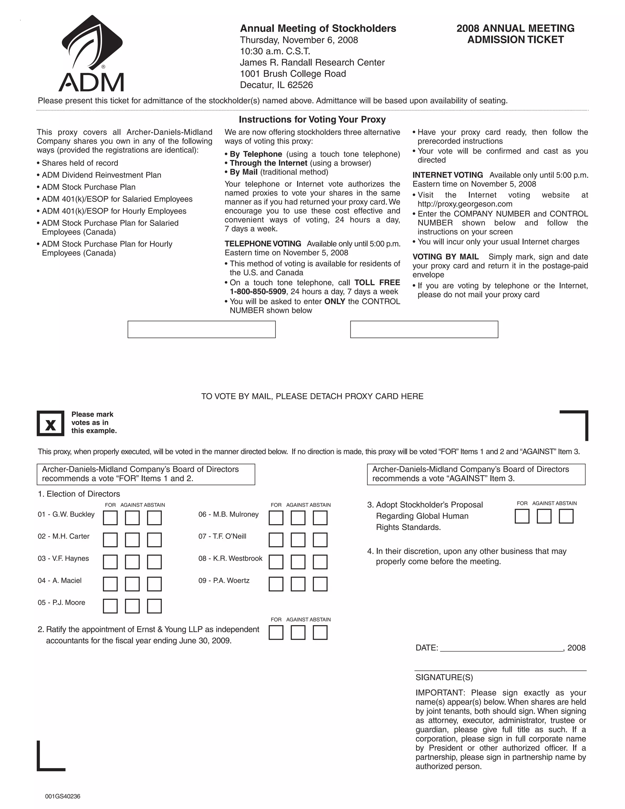 ADM Proxy Card | PDF | Stocks and Bonds | Personal Investing