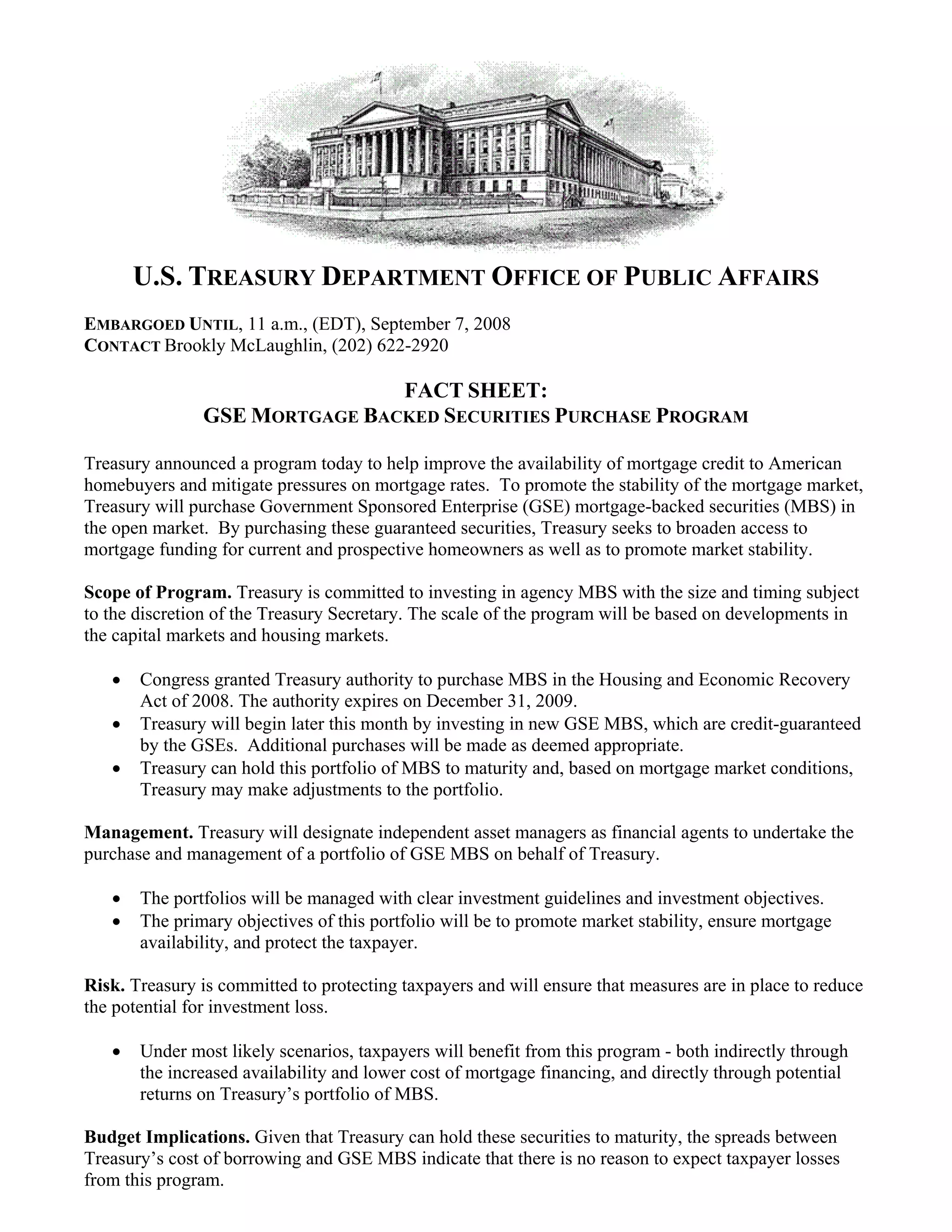 Treasury MBS Purchase Program | PDF