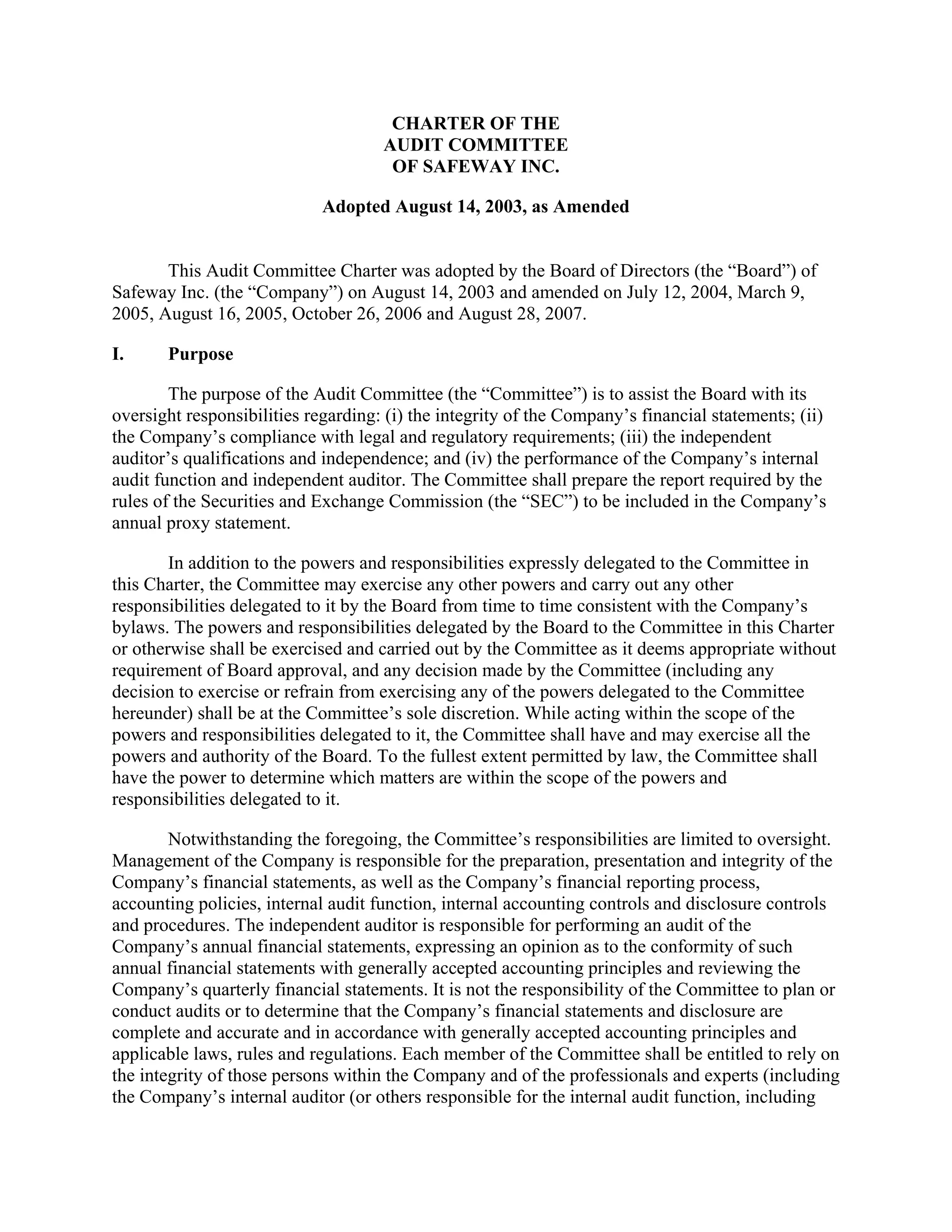 safeway Audit Committee Charter | PDF