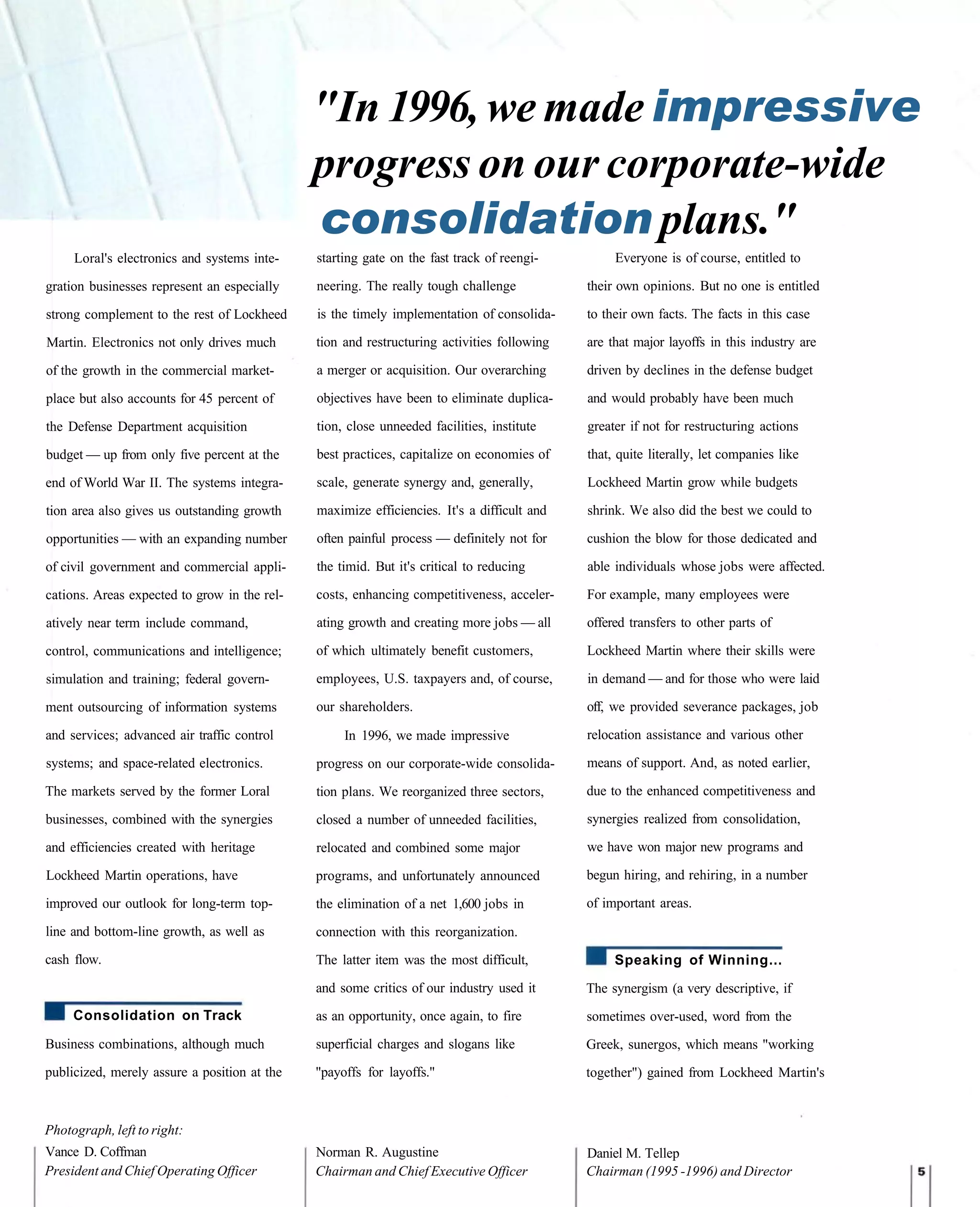 lockheed martin 1996 Annual Report | PDF | Mergers and Acquisitions ...