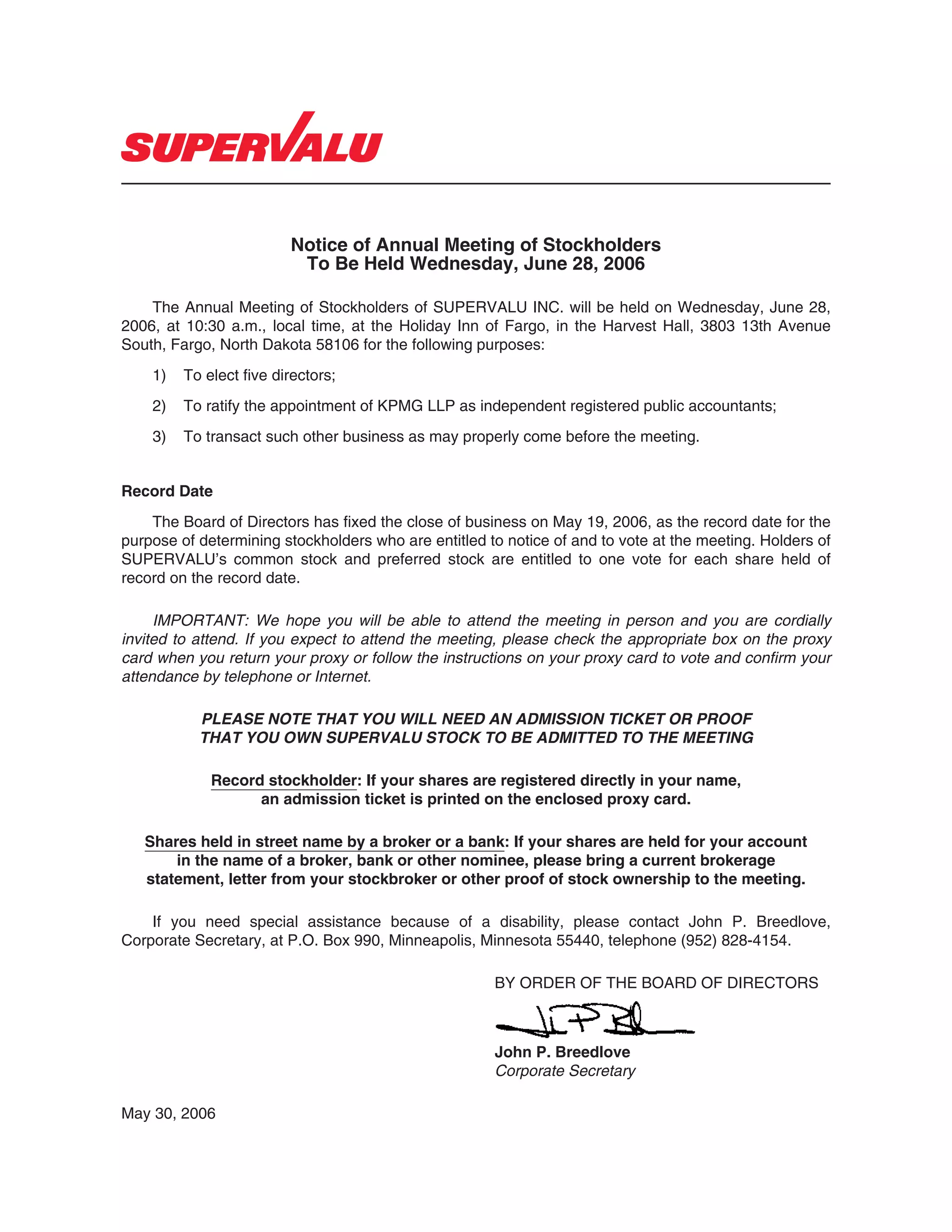 supervalu Proxy Statements 2006 | PDF