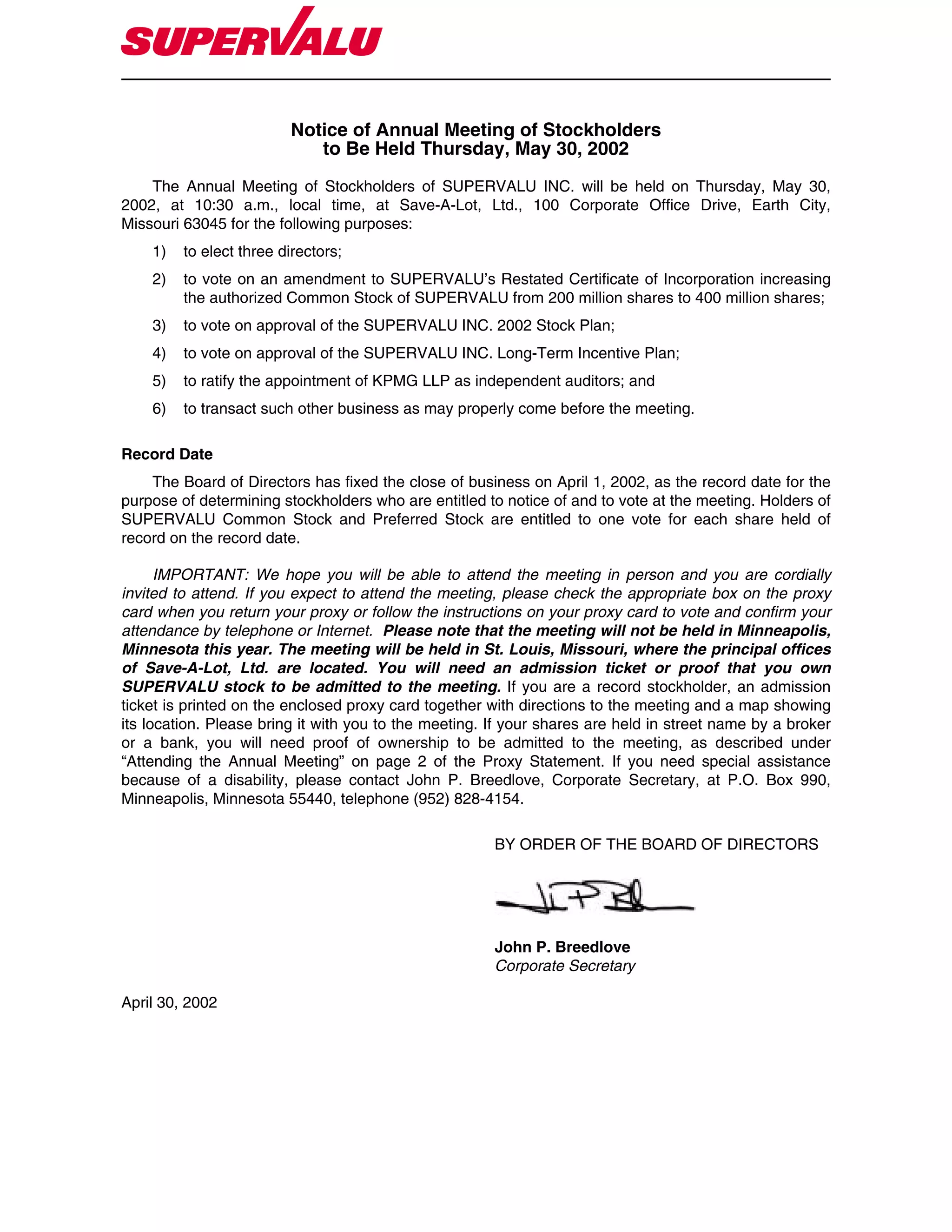 supervalu Proxy Statements 2002 | PDF