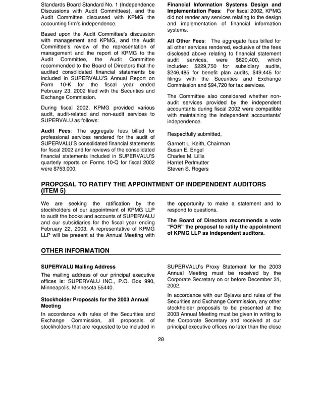 supervalu Proxy Statements 2002 | PDF
