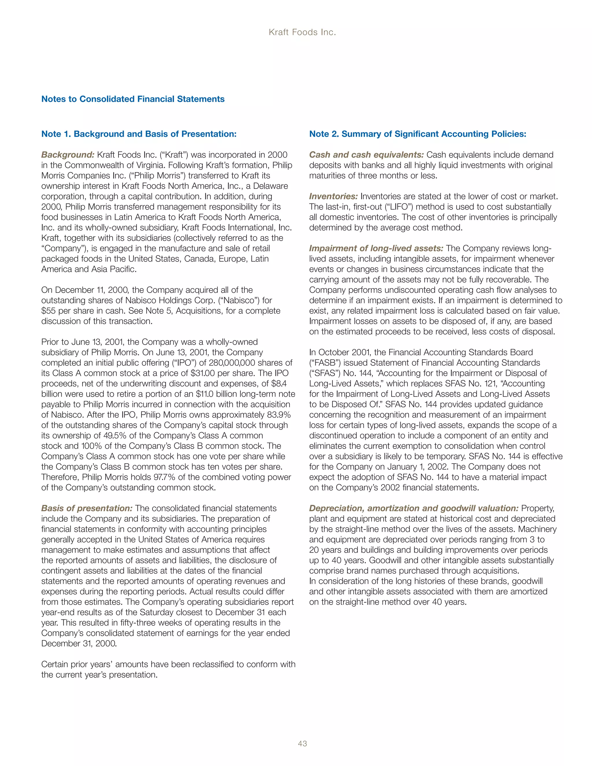 kraft foods Annual Reports 2001 | PDF