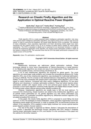 Research on Chaotic Firefly Algorithm and the Application in Optimal Reactive Power Dispatch | PDF