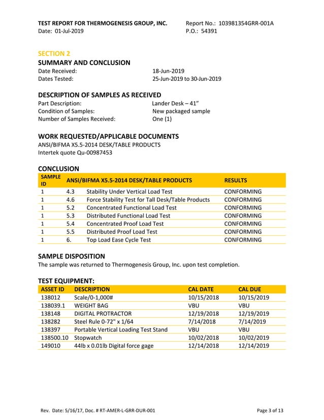 ANSI/BIFMA Certification for iMovR Lander Desk - 41" | PDF | Business ...
