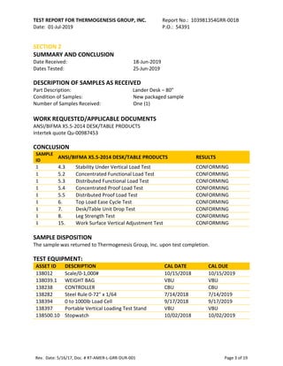 ANSI/BIFMA Certification for iMovR Lander Desk - 83" | PDF